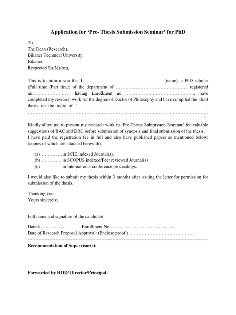 Application Format For Pre-Thesis Submission Seminar | PDF