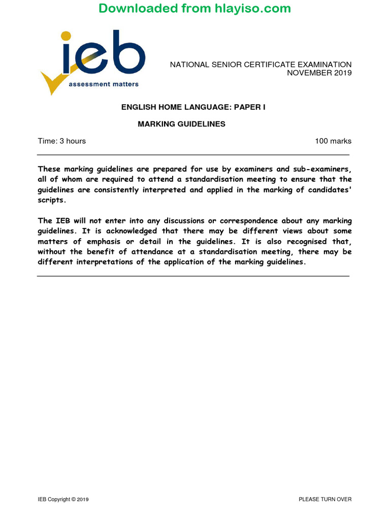 English HL P1 Memo 2019 - Hlayiso - Com | PDF | Poetry | Masculinity