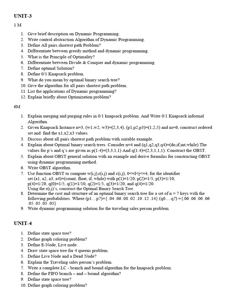 DAA(3,4,5) Importent Questions | PDF | Dynamic Programming | Computational Science