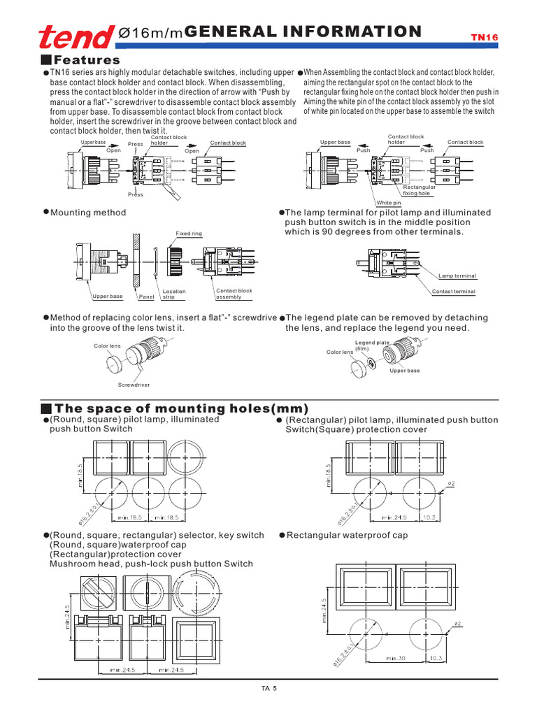 TN16 Info - Push Button Switch | PDF | Light Emitting Diode | Switch