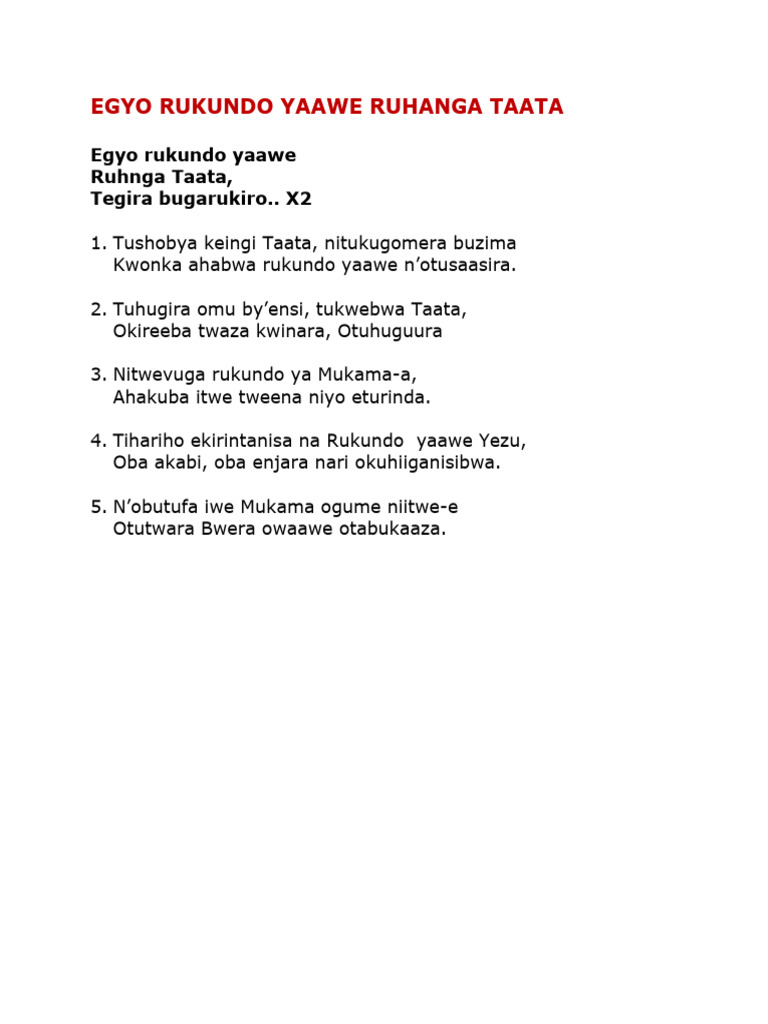 Rukundo Yaawe Ruhanga Taata Lyrics | PDF | Philosophy | Religion ...