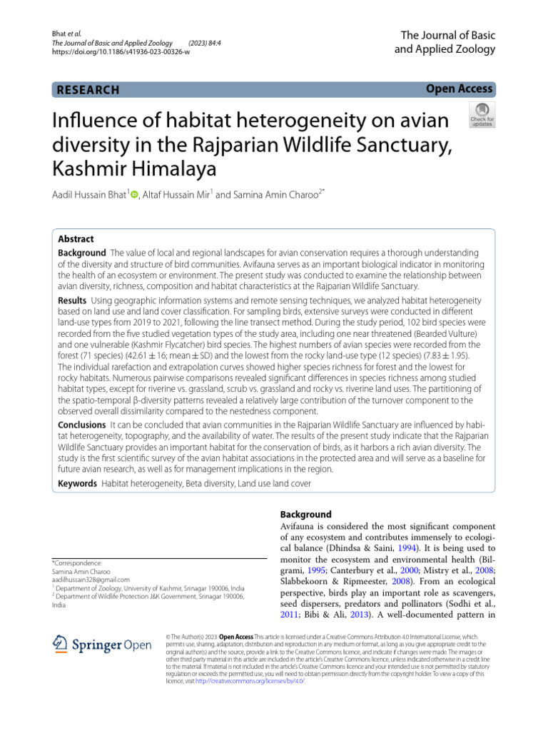 Influence of Habitat Heterogeneity On Avian Diversity in The Rajparian ...