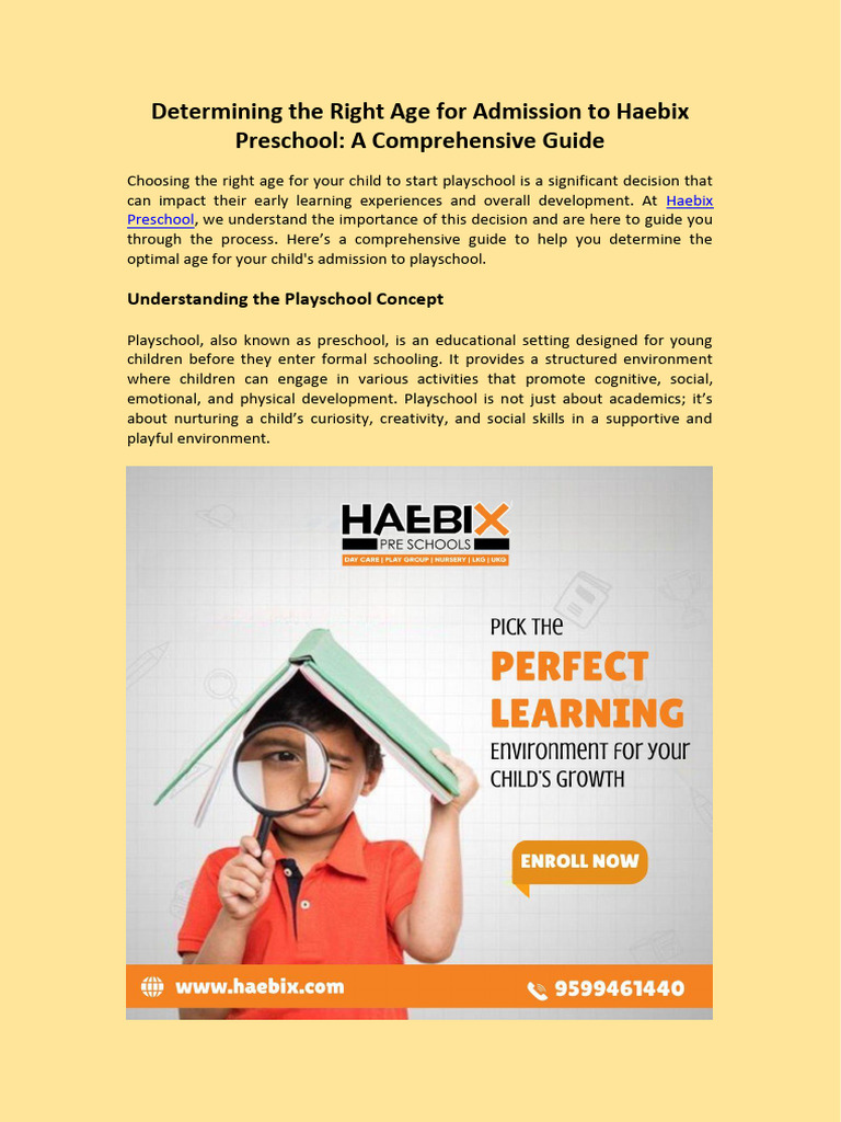 Determining The Right Age For Admission To Haebix | PDF | Preschool | Cognitive Science