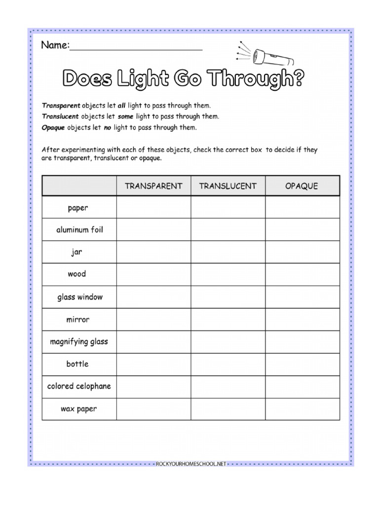Light Energy Worksheets | PDF