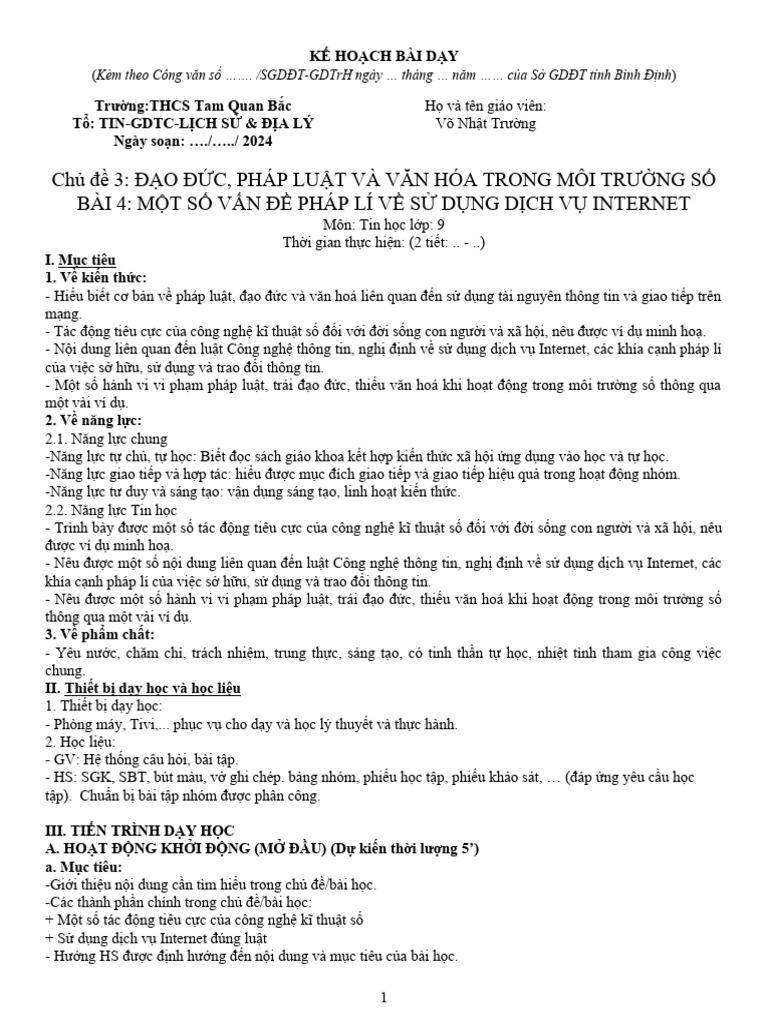 CD3B04 Tin 9 KNTT Một số vấn đề pháp lí về sử dụng dịch vụ Internet | PDF