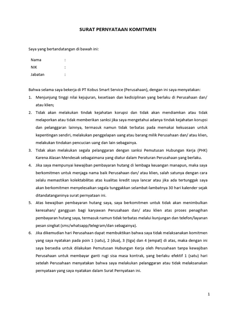 Surat Pernyataan Komitmen (Slik) | PDF | Hukum