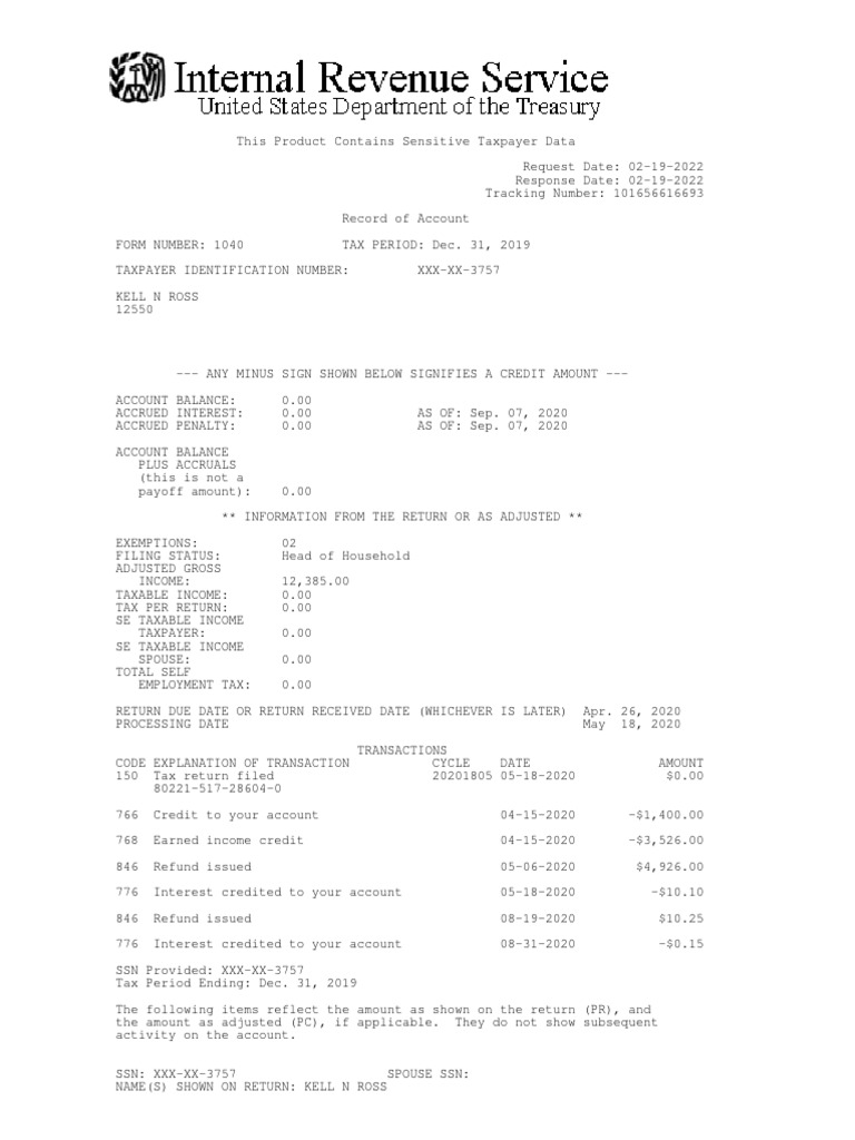 Record of Account - ROSS - 101656616693 | PDF | Tax Deduction ...