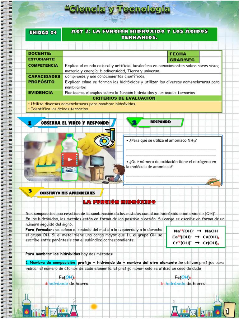 C-3º Act 3 Cyt Und 4 - Sem3 | PDF | Hidróxido | Ácido