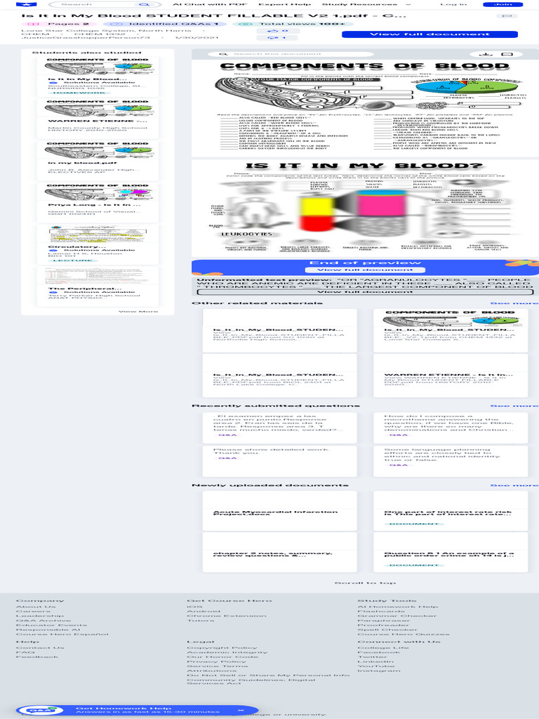 Is It in My Blood STUDENT FILLABLE V2 1.PDF - COMPONENTS of BLOOD Name ...