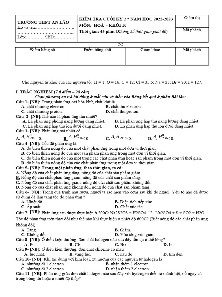 De Minh Hoa Ki 2 Hoa 10 S0 5 | PDF