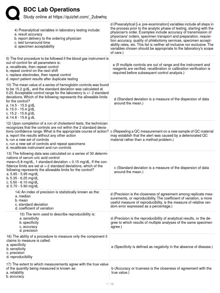 BOC Lab Operations | PDF | Sensitivity And Specificity | Accuracy And ...