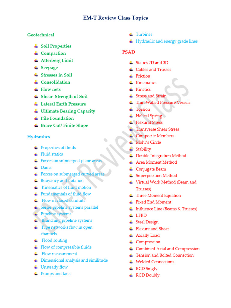 EM-T Review Class Topics Overview | PDF | Stress (Mechanics) | Fluid ...