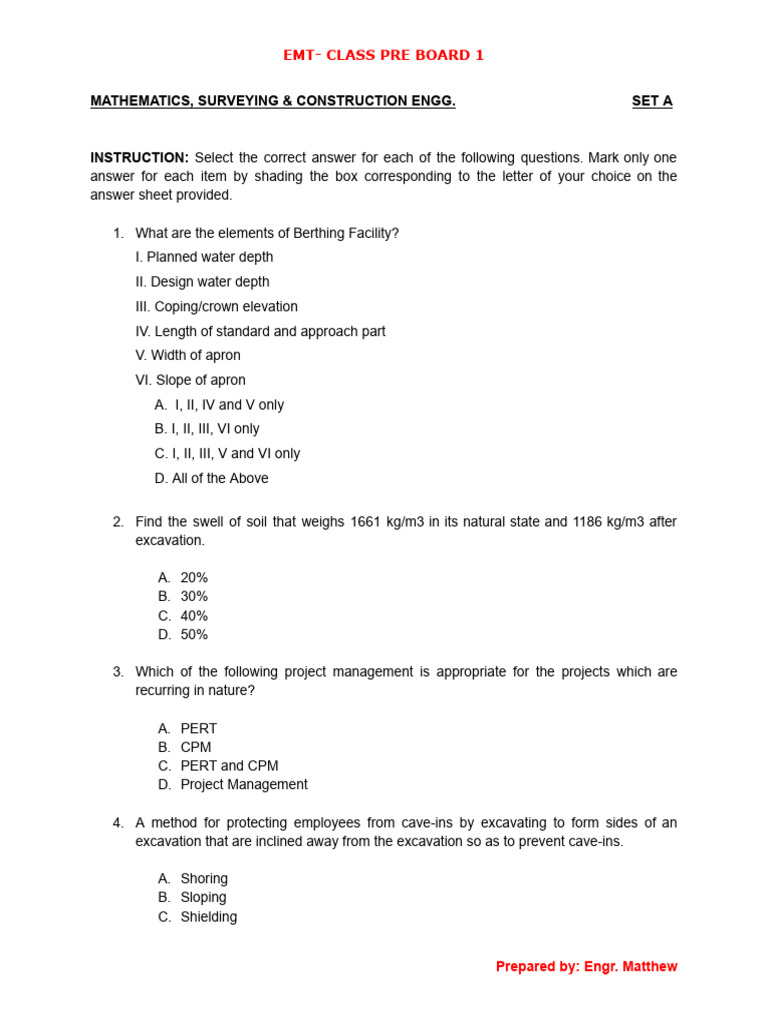 EMT - MSTE PRE BOARD Questions | PDF | Concrete | Waves