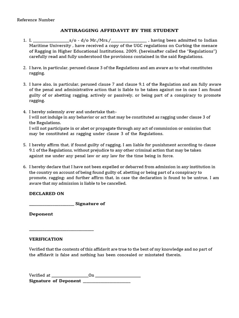 Antiragging Affidavit Form | PDF | Affidavit | Justice