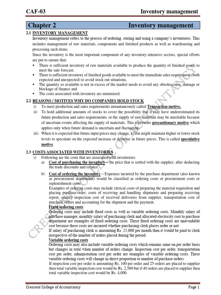 Chap 2 (Inventory Management) | PDF | Inventory | Management Accounting