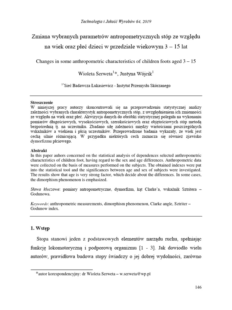 Zmiana Wybranych Parametrow Antropometrycznych Stop Ze Wzgledu Na Wiek ... Zmiana Wybranych Parametrow Antropometrycznych Stop Ze Wzgledu Na Wiek ...