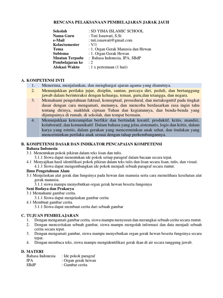 RPP Kelas 5 Tema 1 Subtema 1 Pembelajaran 2 | PDF