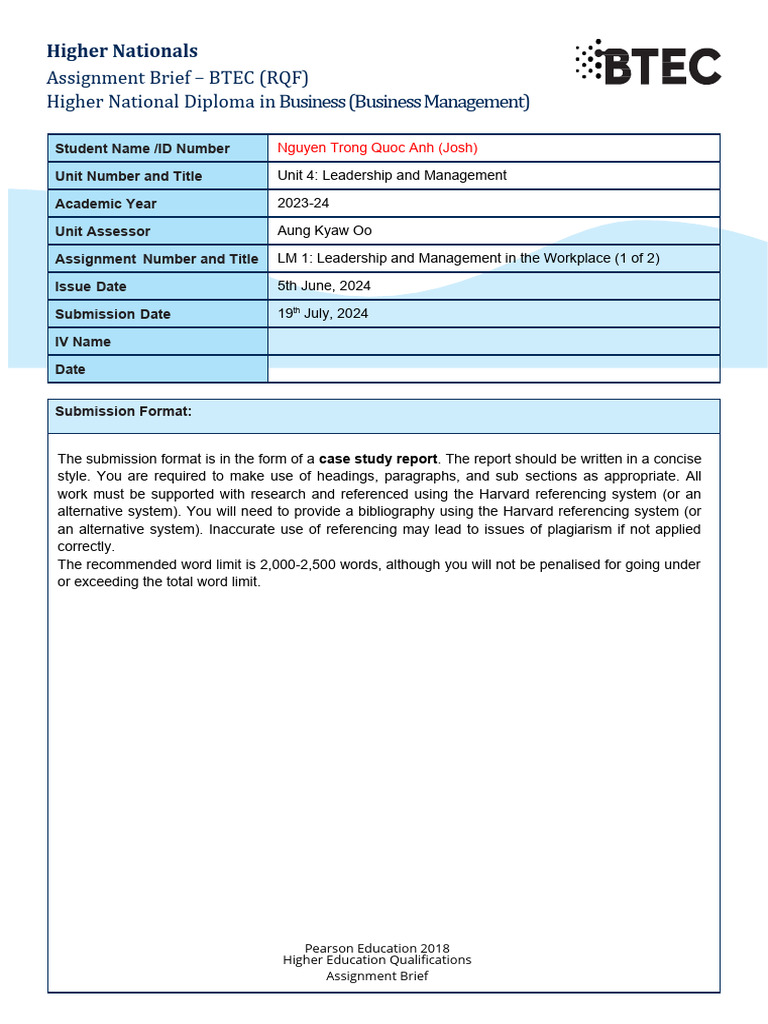 Leadership and Management Case Study Report | PDF | Human Resources ...