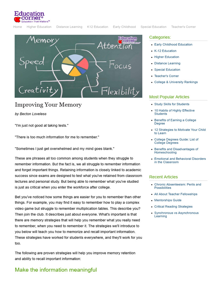 Effective Memory Strategies for Students | PDF | Memory | Vocabulary