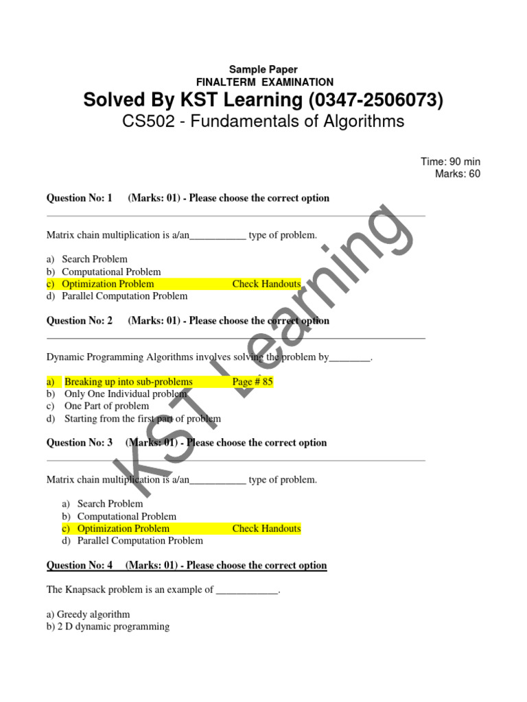 CS502 Sample Paper Solution by KST Learning | PDF | Applied Mathematics | Algorithms