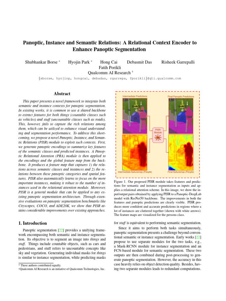 Panoptic, Instance and Semantic Relations: A Relational Context Encoder To Enhance Panoptic ...