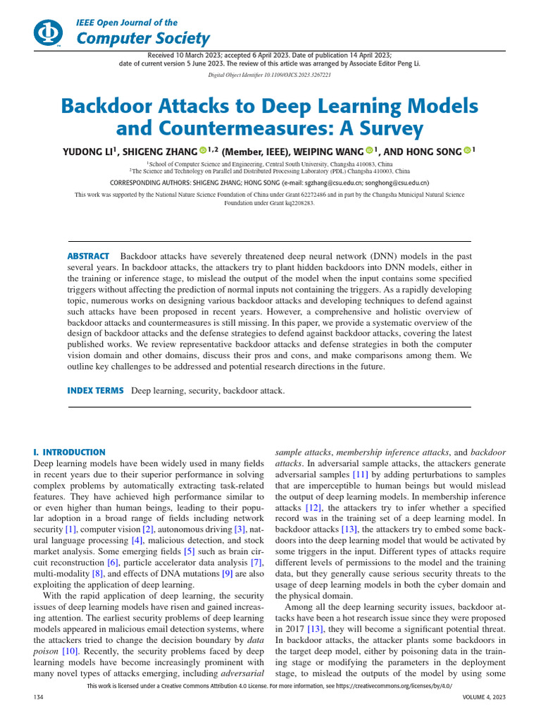Backdoor Attacks To Deep Learning Models and Countermeasures A Survey. 2024.13s | PDF | Deep ...