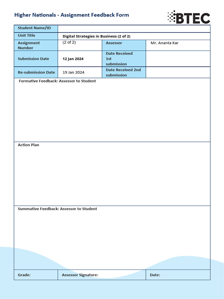 Assignment-Feedback-Form-Unit 14 - DBP - A2 of 2 - QT23 | PDF | Career & Growth | Business