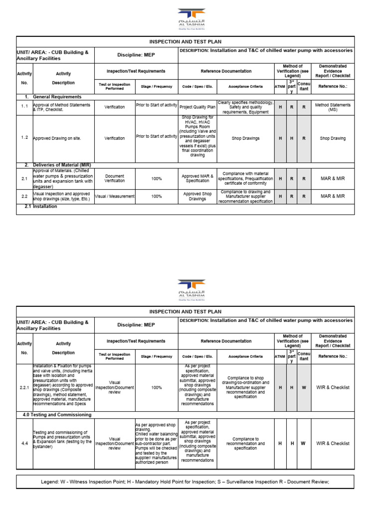 ITP - Installation of Chilled Water Pumps and Pressurize Units Tank ...