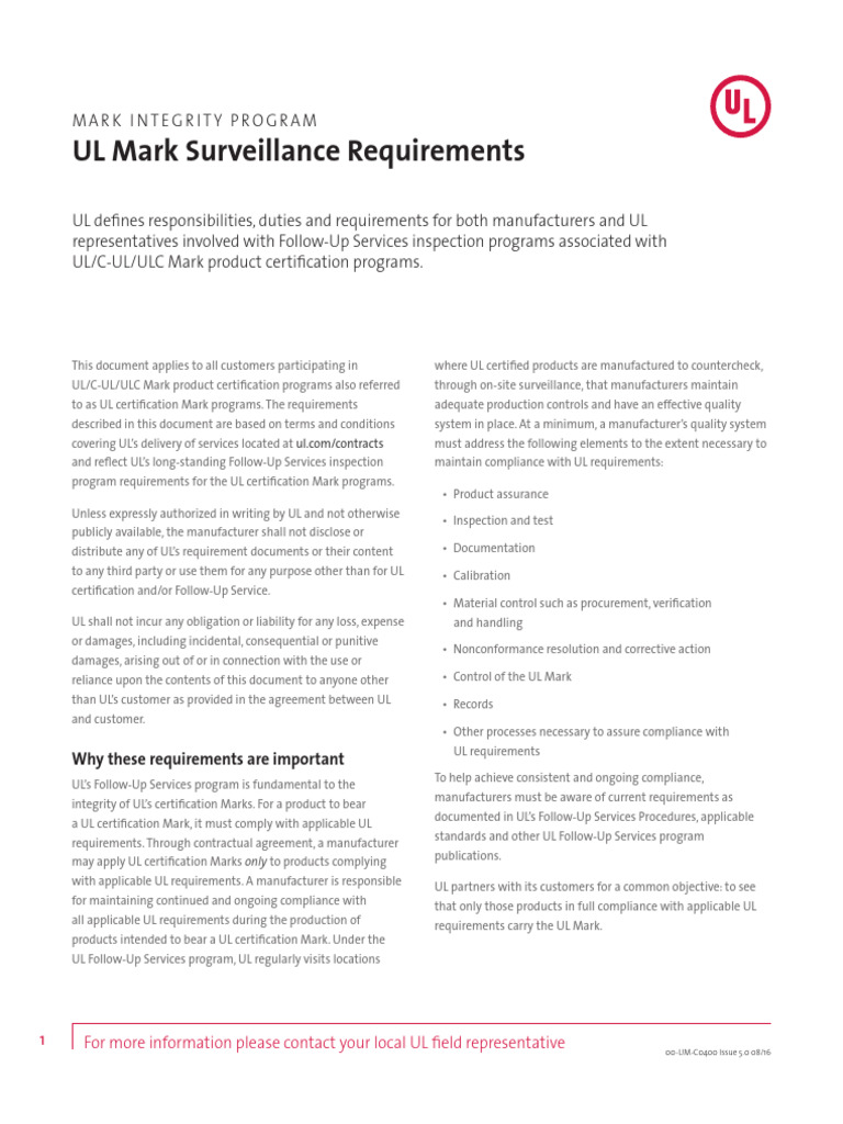 UL Follow-Up Services Compliance Guide | PDF | Calibration | Safety