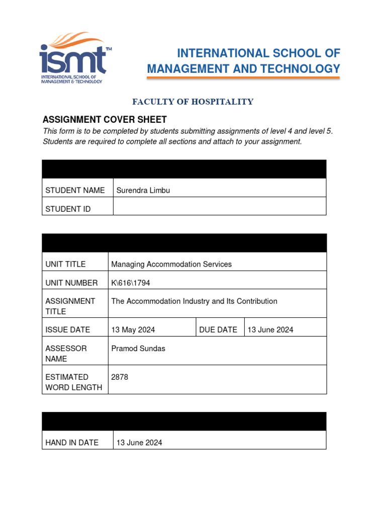Assignment Cover Sheet - BHM | PDF | Franchising | Hotel