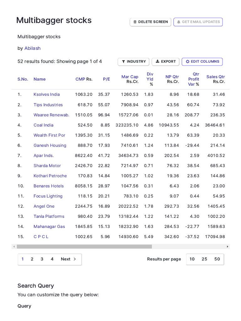 Multibagger Stocks Screening Guide | PDF | Investing | Economies