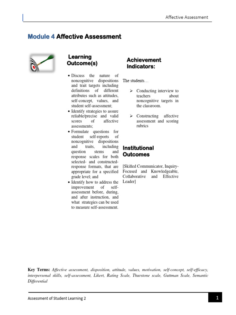 Affective Assessment in Education | PDF | Self Efficacy | Motivational