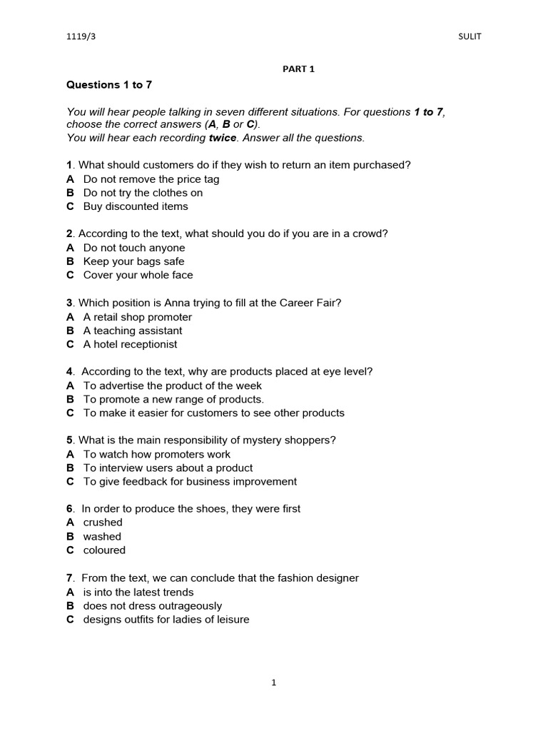 Form 5 Listening Paper December 2022 | PDF