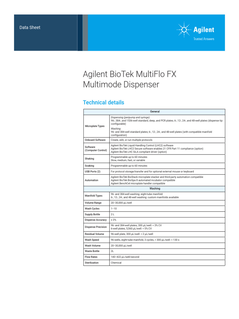 Agilent BioTek MultiFlo FX Spec Sheet | PDF | Computer Science ...