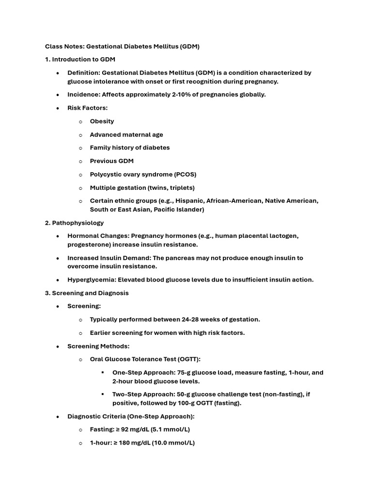 Class Notes - Gestational Diabetes Mellitus | PDF | Gestational ...