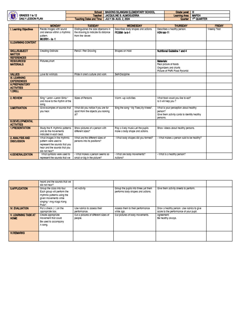 Mapeh-3 Q1 W1 | PDF | Learning | Cognitive Science
