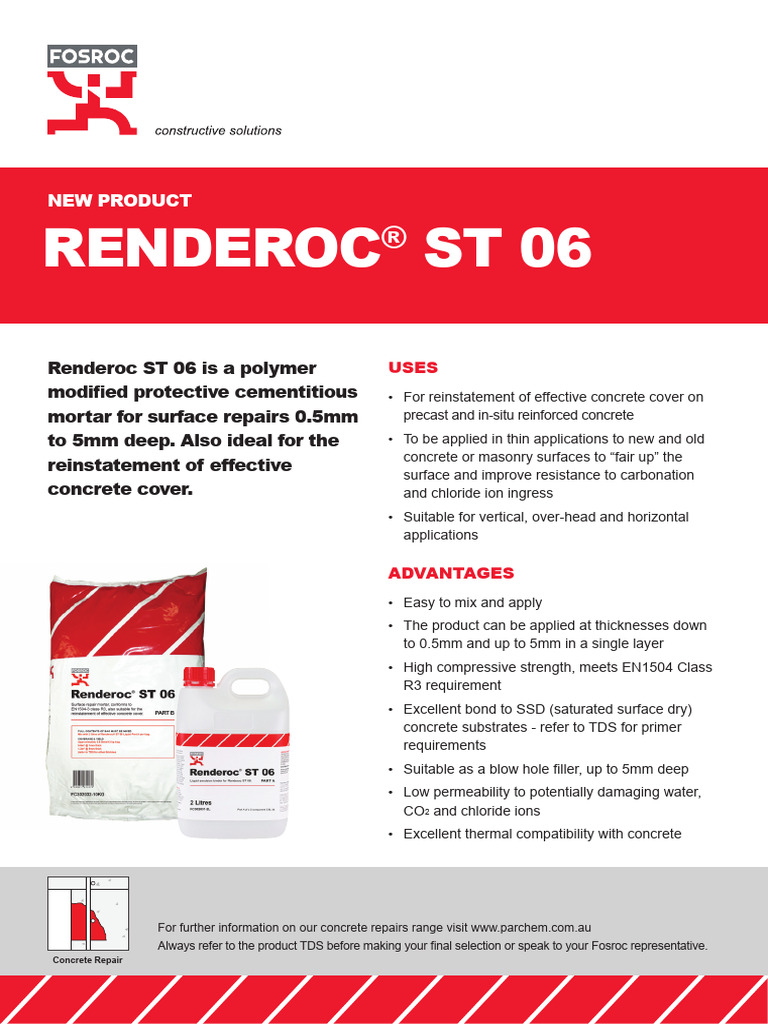 Fosroc Renderoc ST 06 Fact Sheet | PDF | Concrete | Building Materials