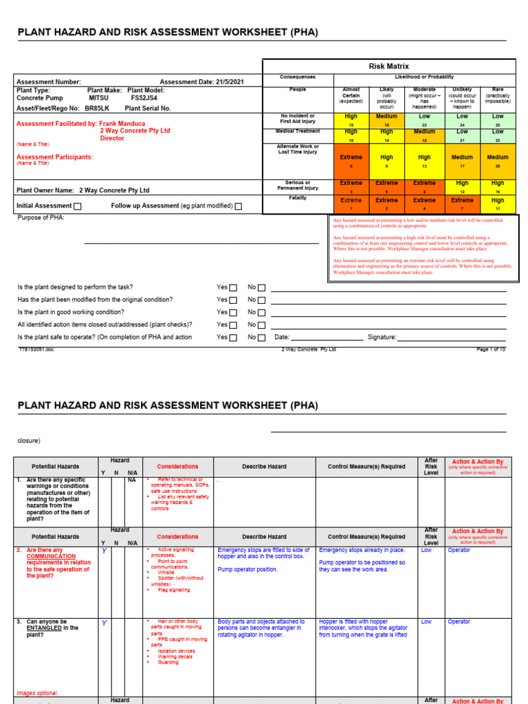 Plant Hazard Risk Assessment Worksheet | PDF | Hazards | Risk