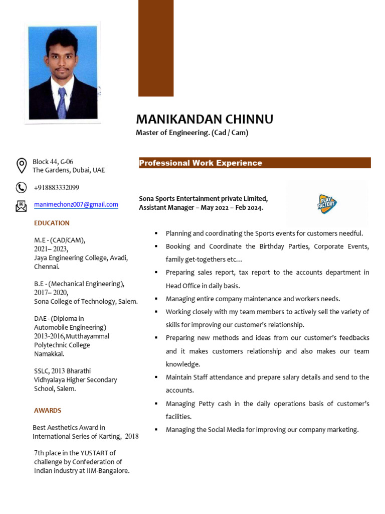 Manikandan Chinnu CV | PDF | Engineering
