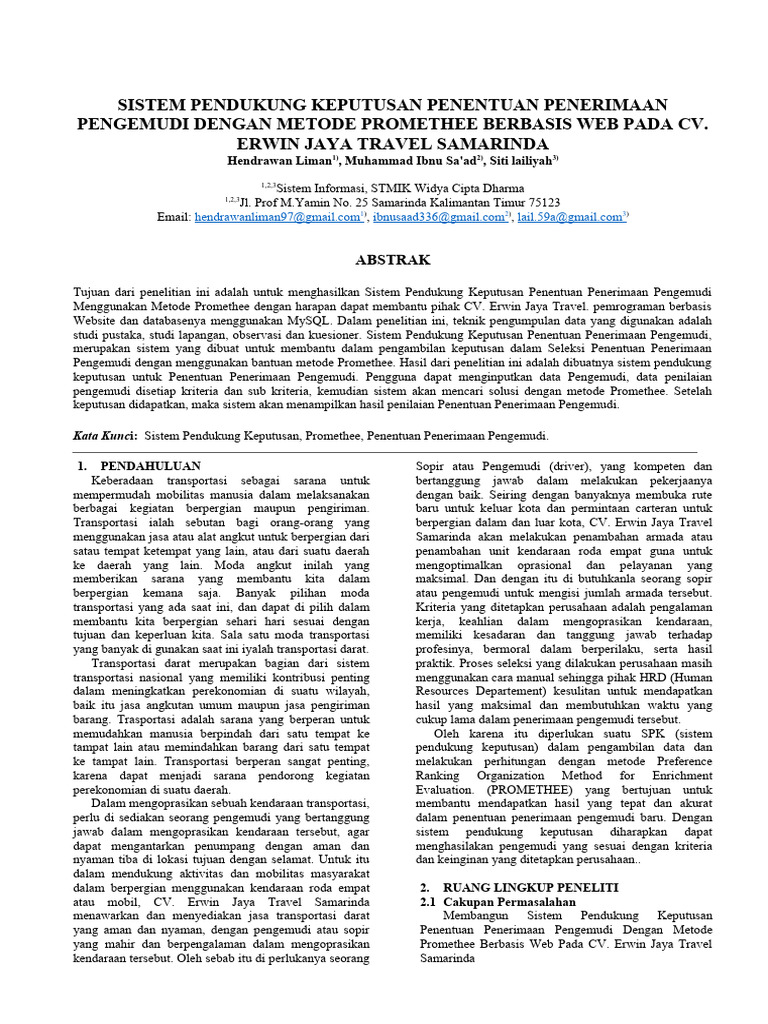 SPK Penerimaan Pengemudi Promethee | PDF