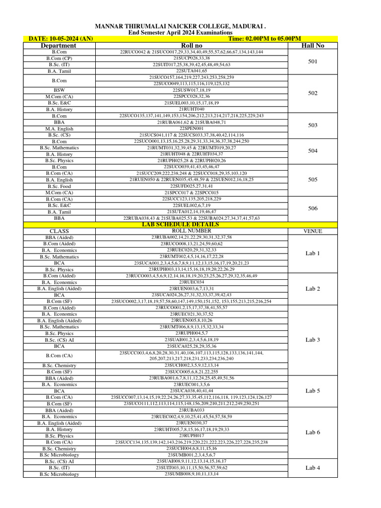 10-05-2024 (An) Seating Arrangement | PDF | Vocational Education | Qualifications