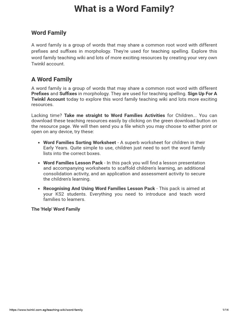 What is a Word Family_ _ Word Families _ Examples - Twinkl | PDF | Noun ...