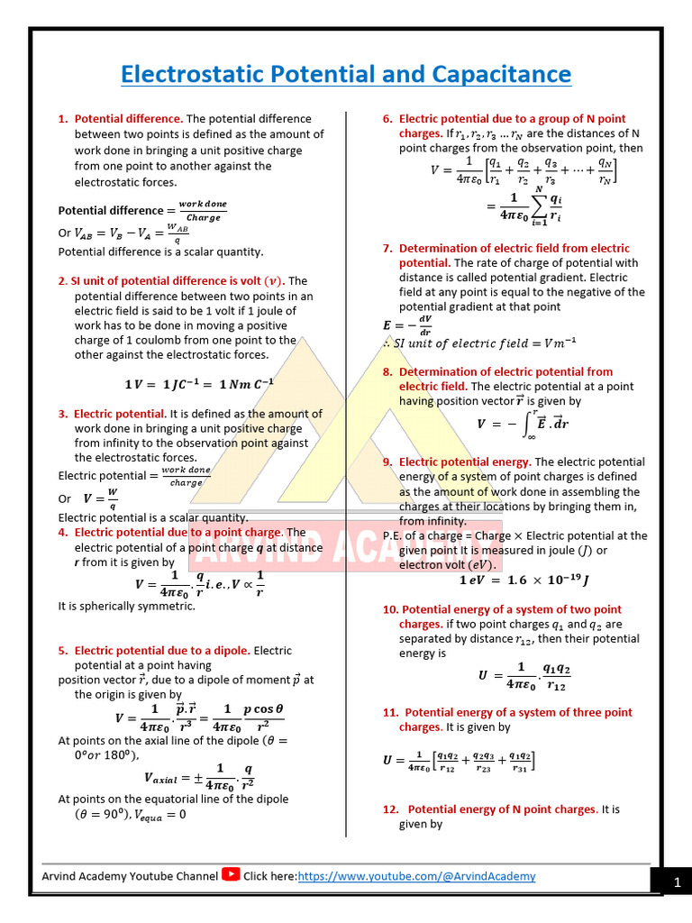 Chap 2 Electrostatic Potential and Capacitance | PDF | Capacitance | Capacitor