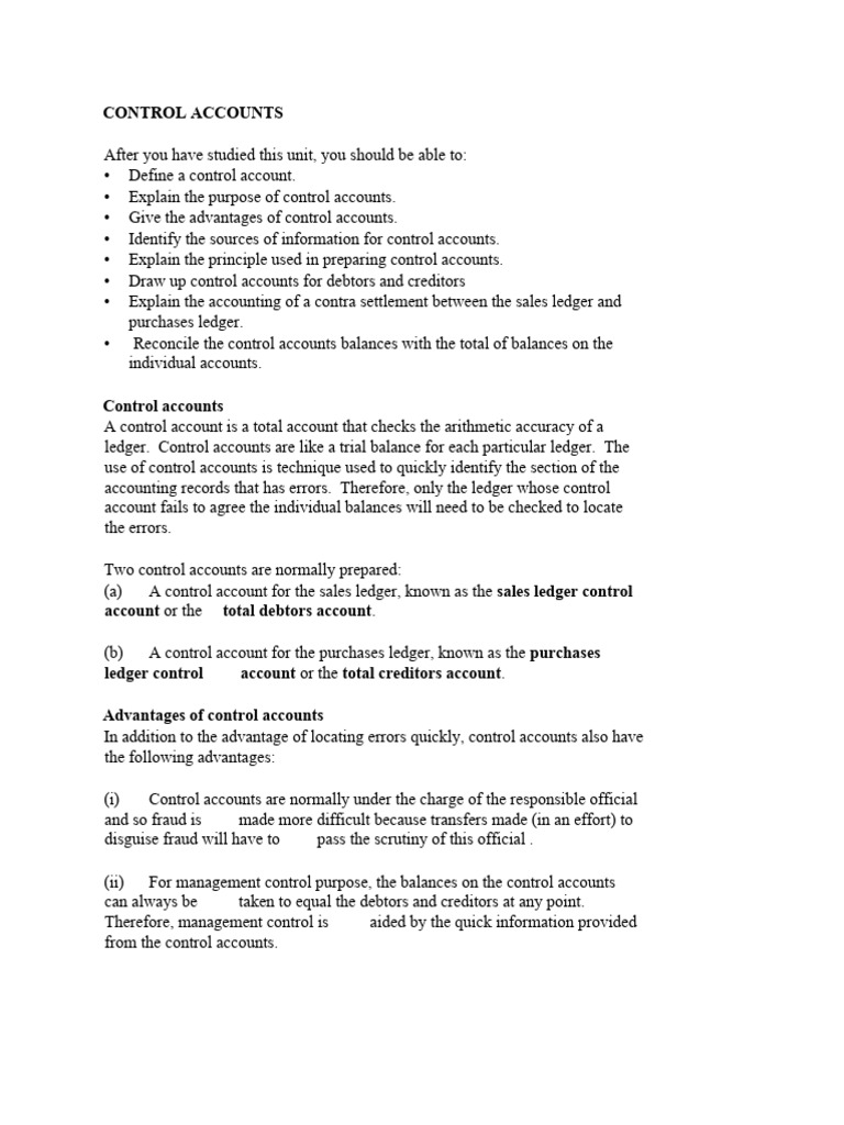 CONTROL ACCOUNTS | PDF | Debits And Credits | Business