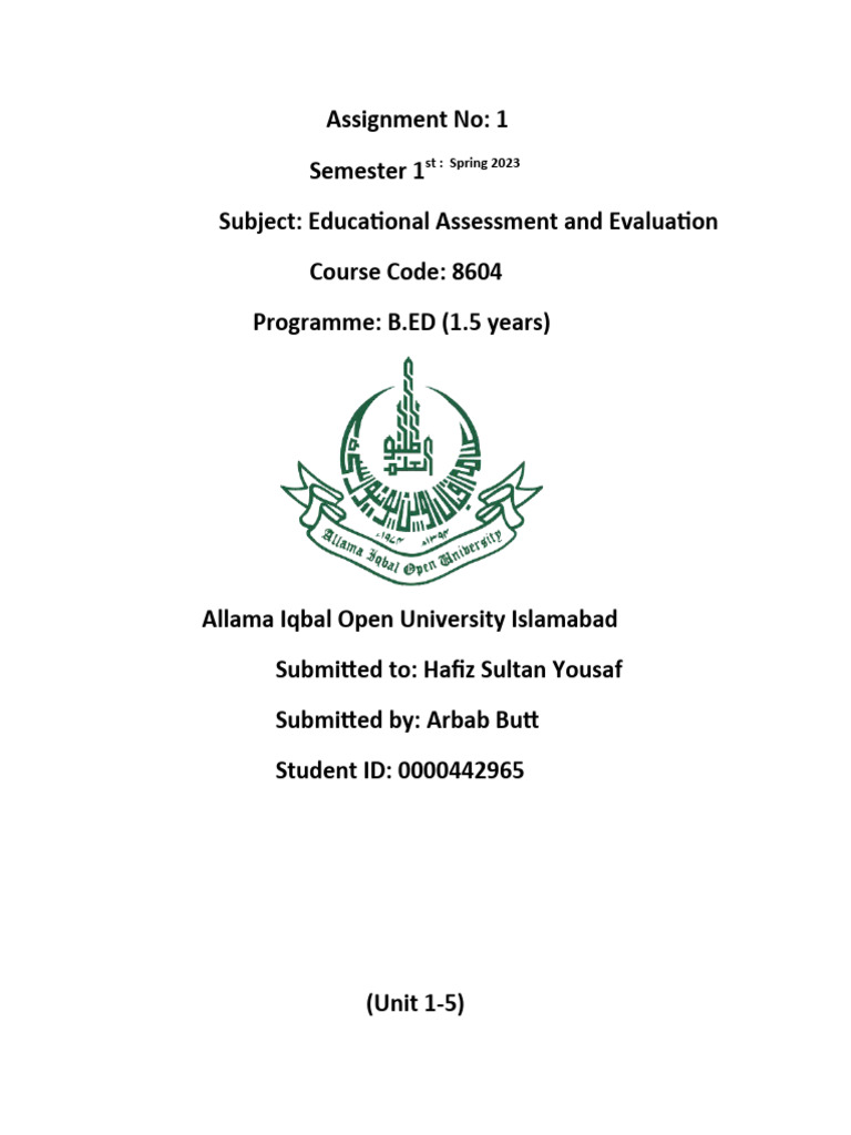 Assignment No 1 (8601).... | PDF | Educational Assessment | Intelligence Quotient