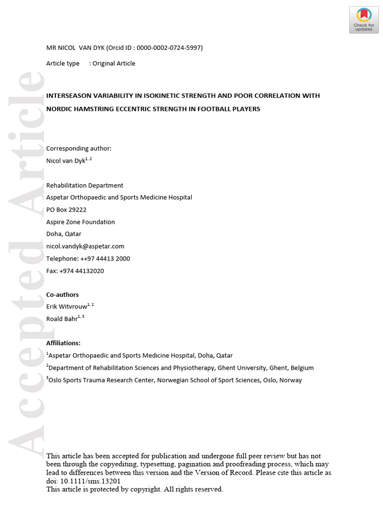Van Dyk SJMSS Isokin Nordic 2018 | PDF | Anatomical Terms Of Motion ...