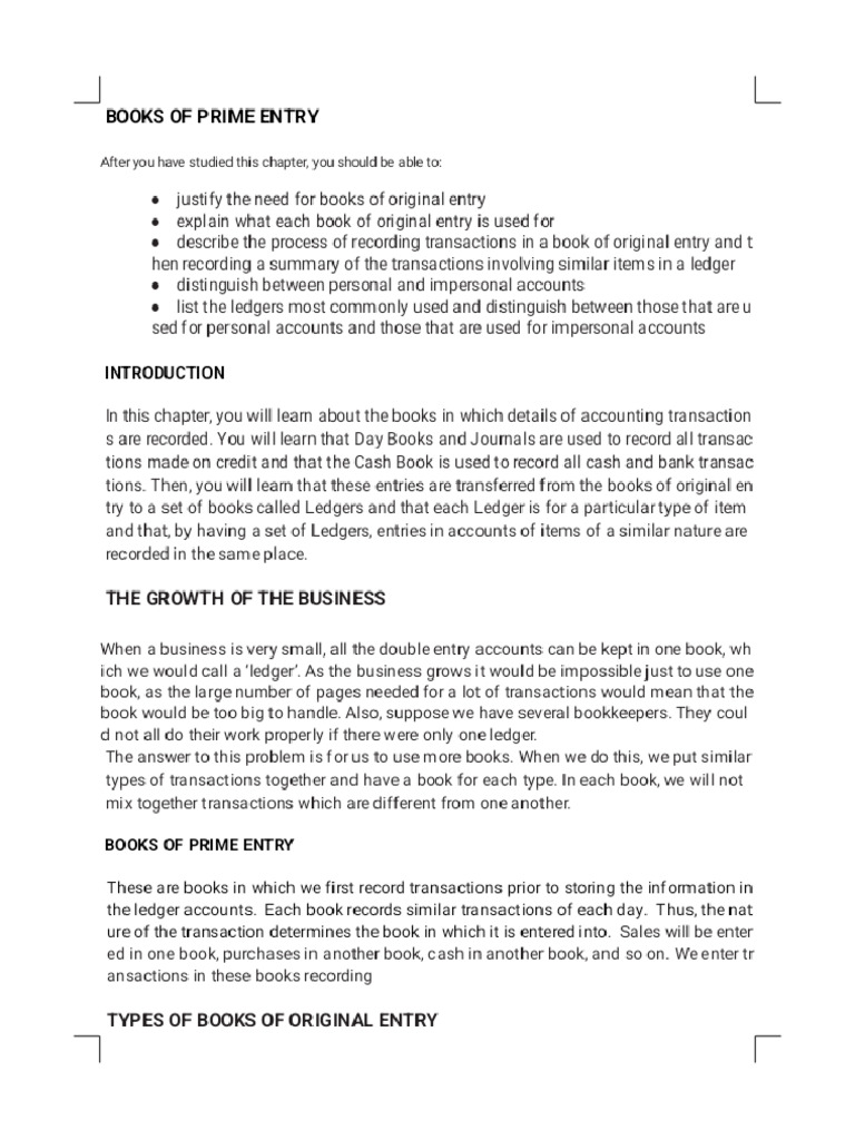 Books of Prime Entry | PDF