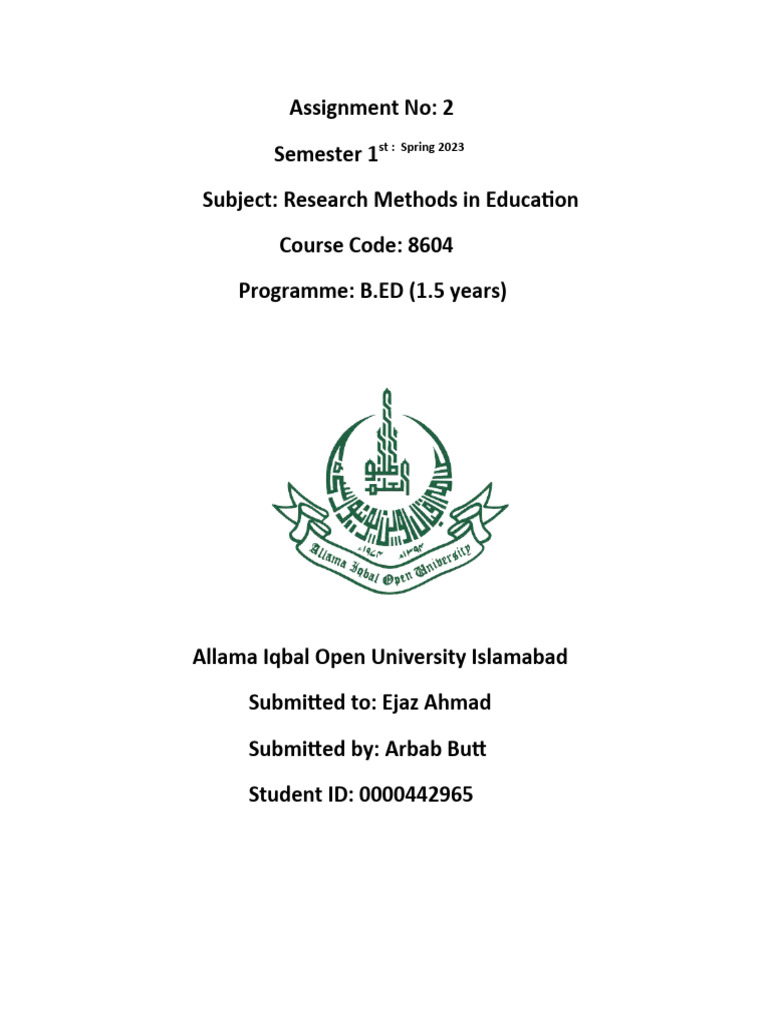 Assignment No 2 8604 | PDF | Sampling (Statistics) | Methodology