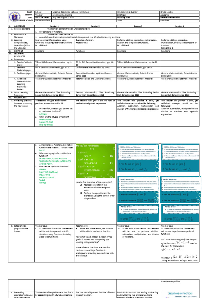 General Mathematics Lesson Plan July 29 - August 1,2024 | PDF ...