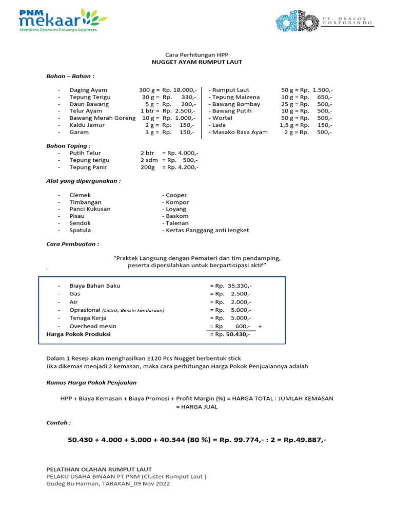 Cara Perhitungan HPP 1 | PDF